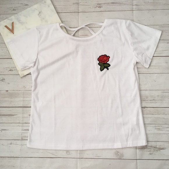Tops | Womens S White Rose Tshirt Strappy Back Grunge Pu | Poshmark